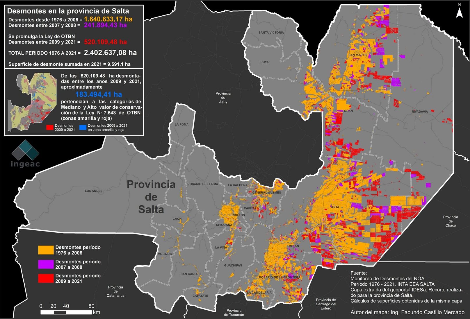 Mapa de desmontes de Salta 2021 - INGEAC = Ingeniería + Ambiente